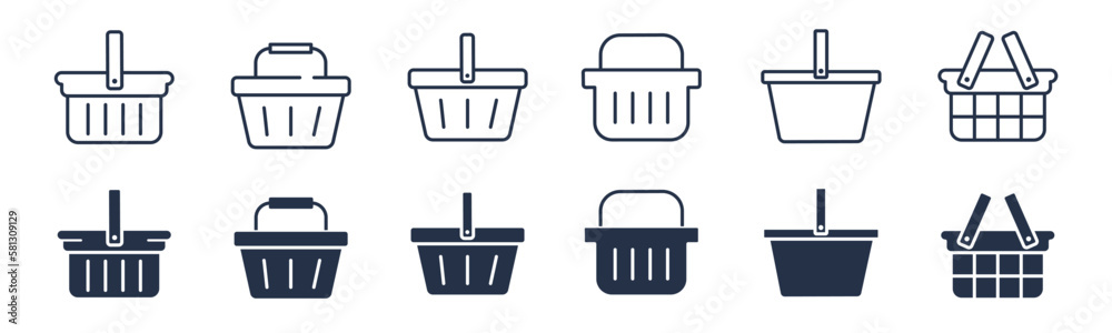 Shopping basket icons. Editable stroke. Vector graphic illustration ...