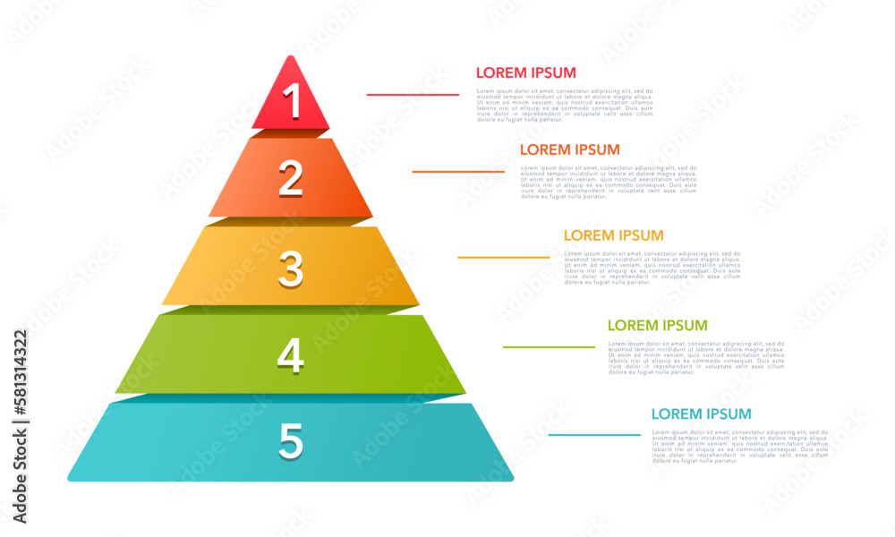 Pyramid infographic template with 5 steps. Vector illustration. Stock ...