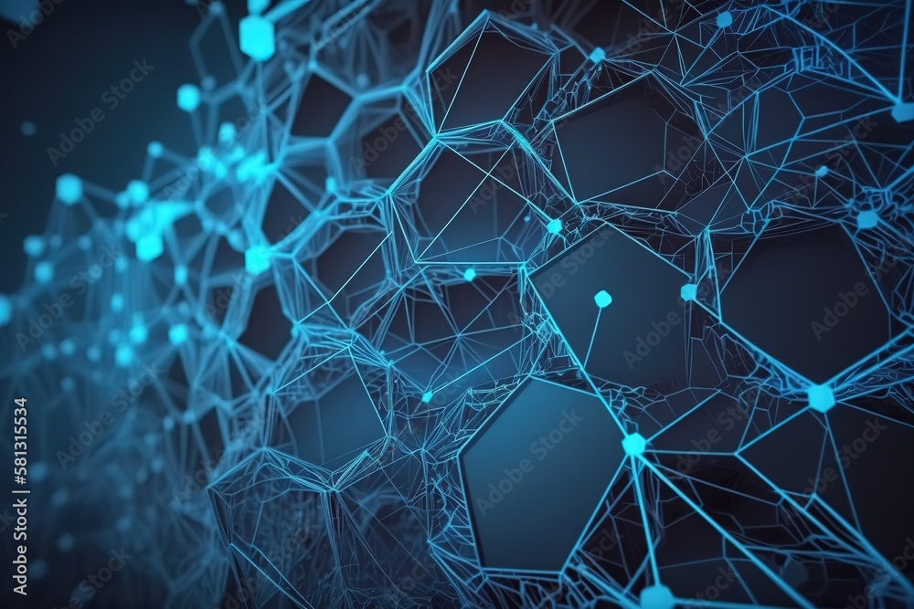 Abstract blue polygon tech network with connect technology background ...