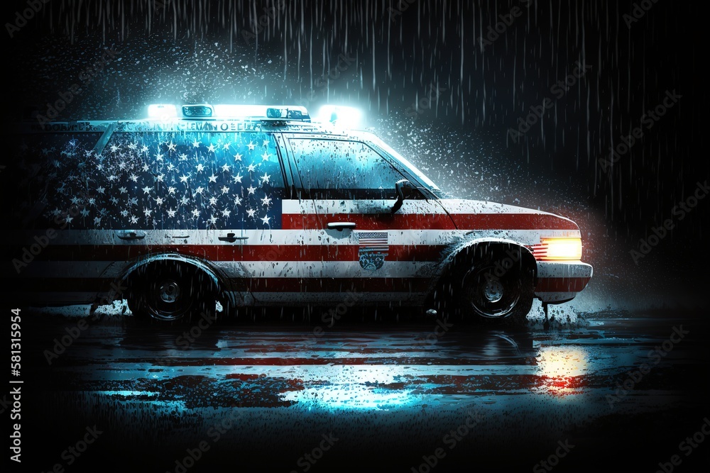 Police crime scene, rain background with police lights and american ...