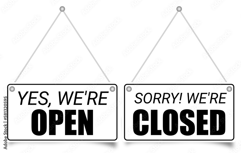 We are closed and we are open signboards on transparent background ...