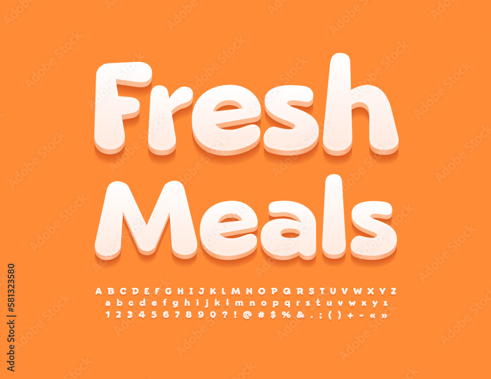 Vector advertising poster Fresh Meals. Creative modern Font. White ...