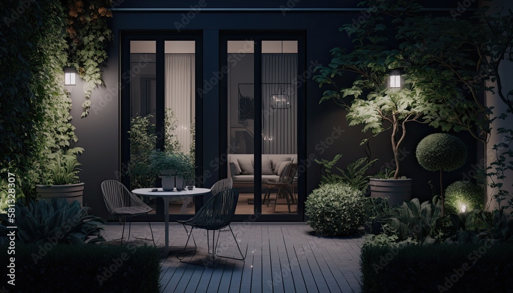 Modern terrace at night which is the perfect location for evening wine ...