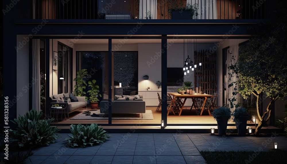 Modern terrace at night which is the perfect location for evening wine ...