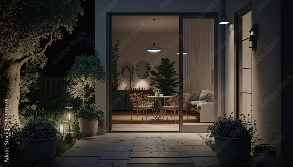 Modern terrace at night which is the perfect location for evening wine ...