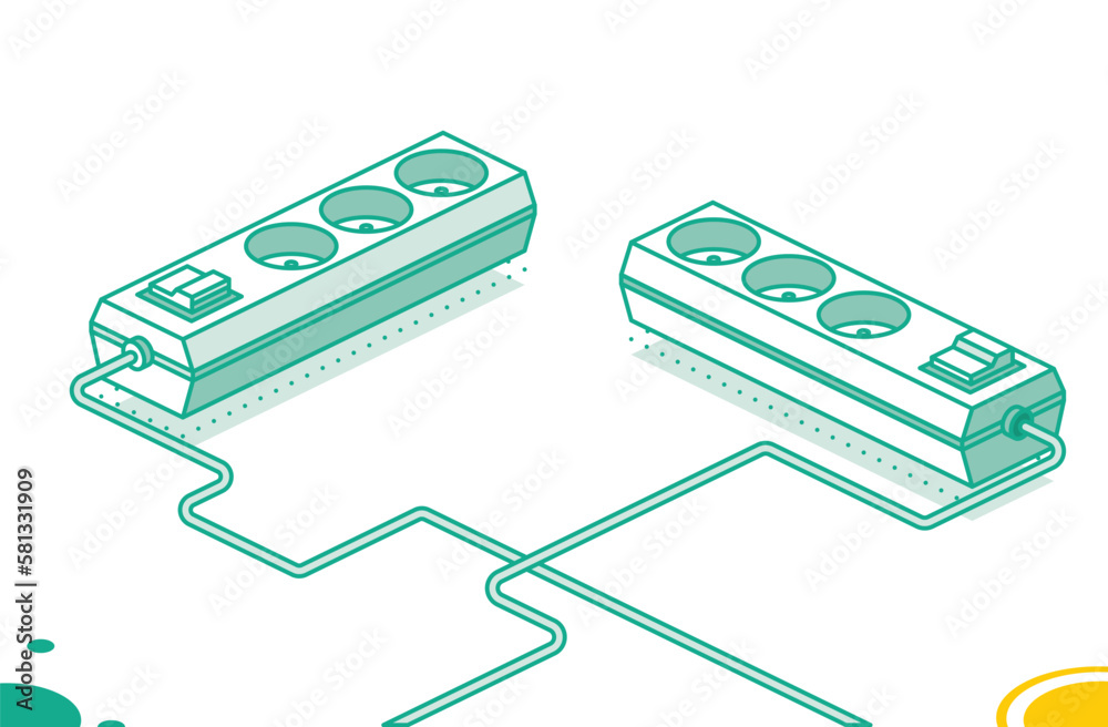Electrical Power Socket Strip. Vector Illustration. Isometric Outline ...