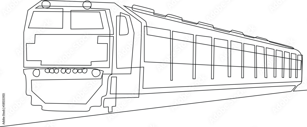 One continuous line drawing of a train, transportation accommodation ...