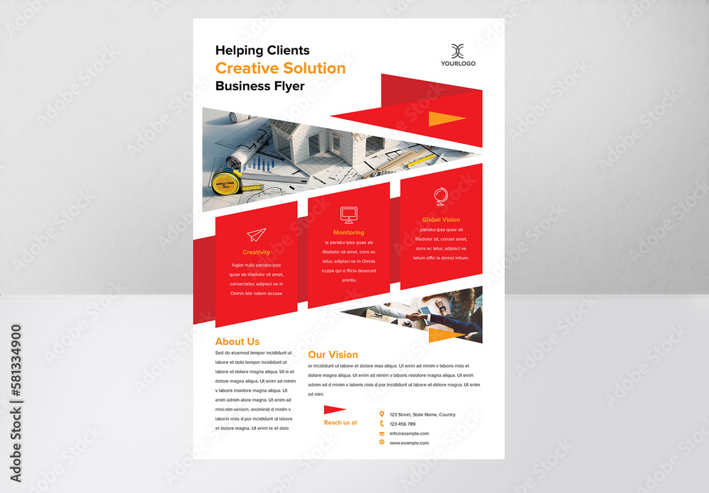 Flyer with Geometric Shapes Element and Red Accents Stock Template ...