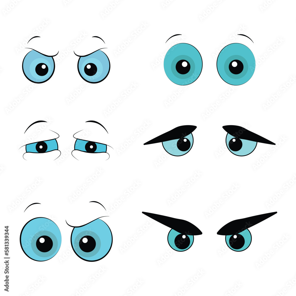 Six Cartoon Eyes vector, angry eyes Vector, surprised eyes vector ...