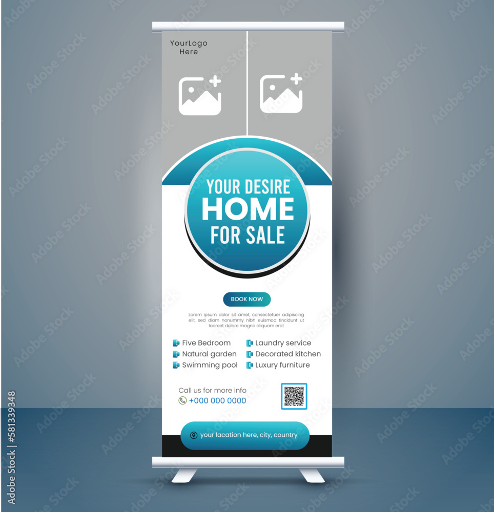 Corporate real estate roll up banner or pull up banner design template ...