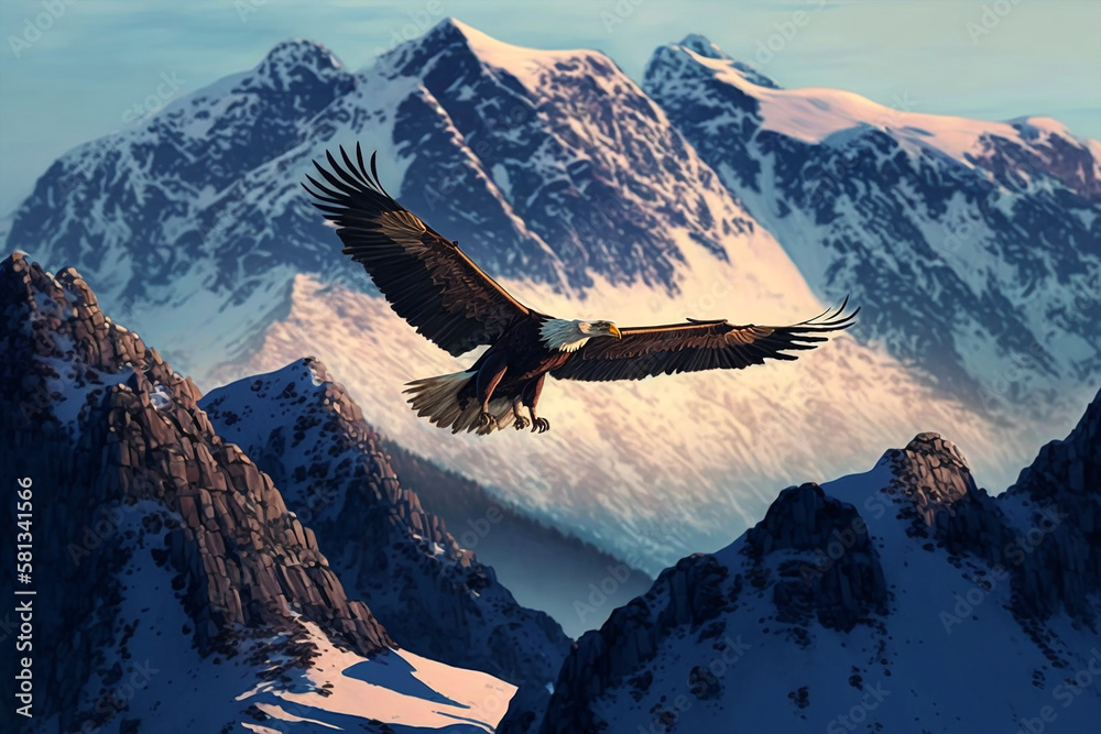 eagle flying over mountains. Generative AI Stock Illustration | Adobe Stock