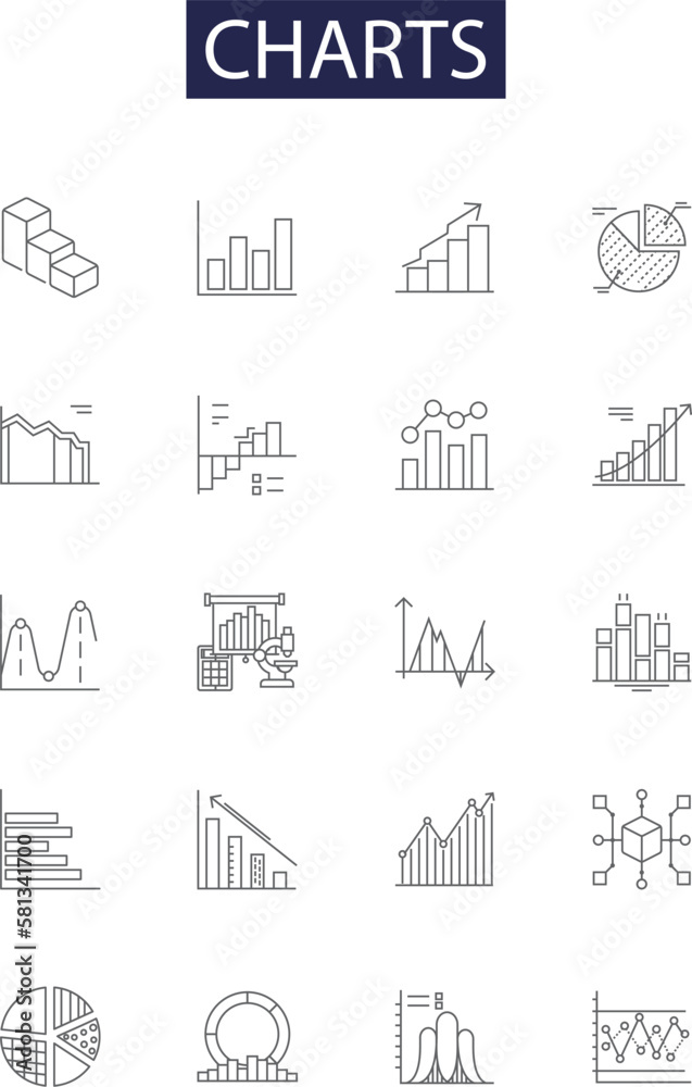 Charts line vector icons and signs. Diagrams, Plots, Maps, Tables ...