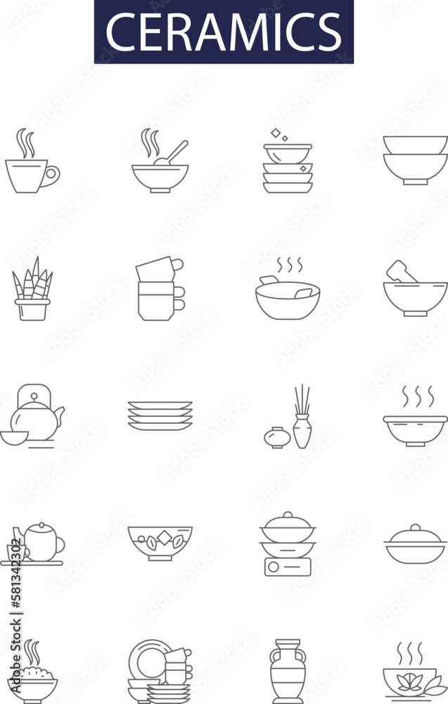 Ceramics line vector icons and signs. Clay, Earthenware, Porcelain ...