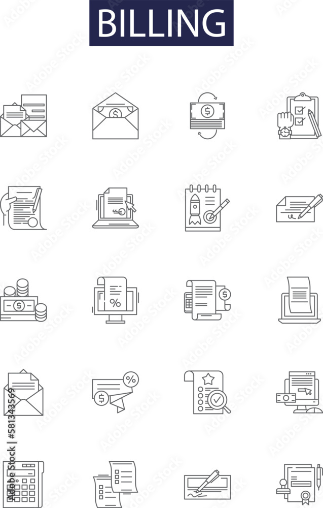 Billing line vector icons and signs. Payments, Remittance, Receivables ...