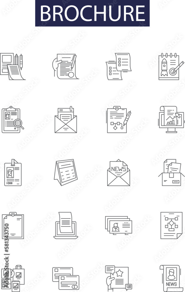 Brochure line vector icons and signs. Leaflet, Pamphlet, Magazine ...
