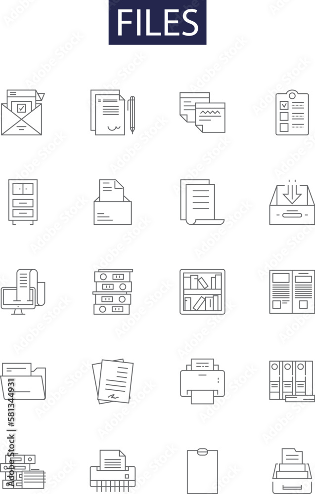 Files line vector icons and signs. Documents, Records, Data, Logs ...