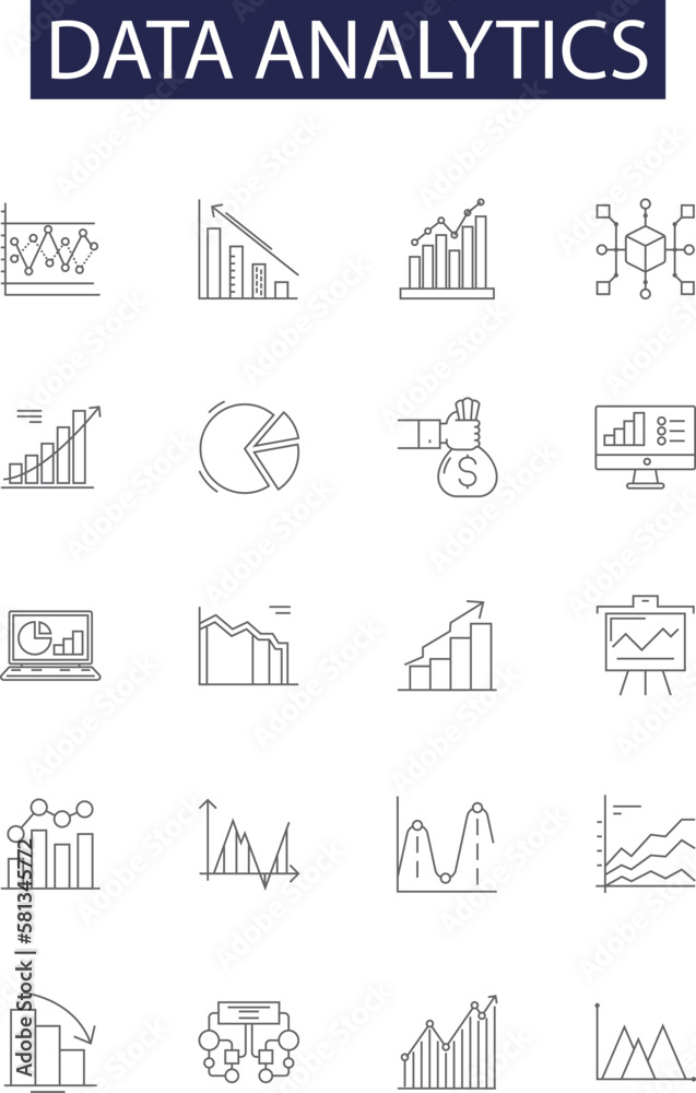 Data analytics line vector icons and signs. Analytics, Computing, Data ...