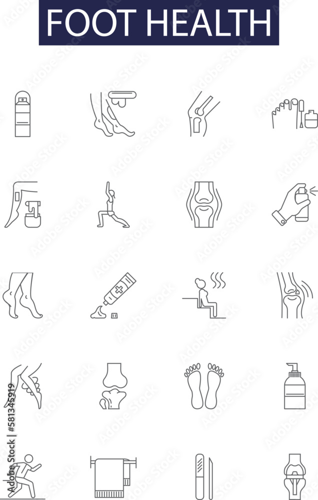 Foot health line vector icons and signs. Footwear, Stimulation ...