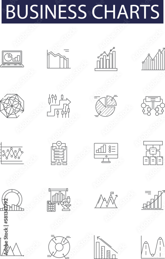 Business charts line vector icons and signs. Charts, Graphs, Pie, Bar ...