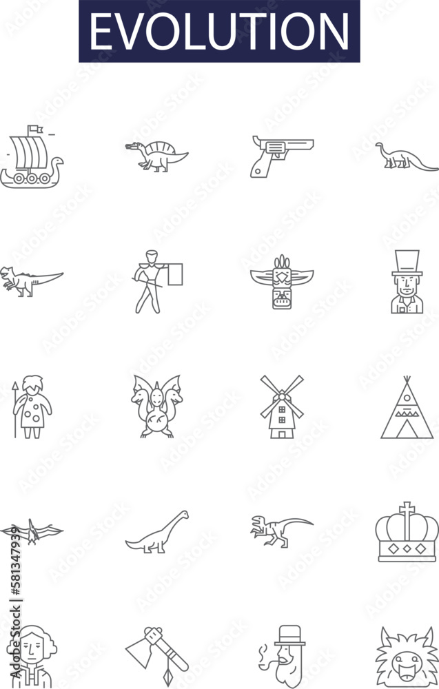 Evolution line vector icons and signs. Progression, Change, Adaptation ...