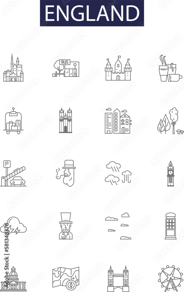 England line vector icons and signs. British, UK, Isles, Albion ...