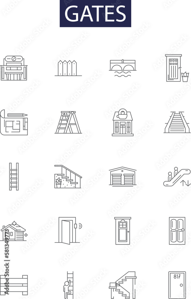 Gates line vector icons and signs. Portals, Doors, Entrances, Entryways ...