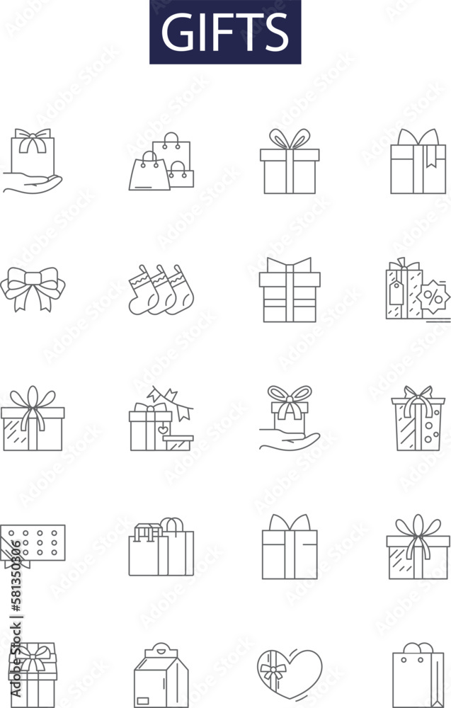 Gifts line vector icons and signs. Tokens, Souvenirs, Awards, Trinkets ...