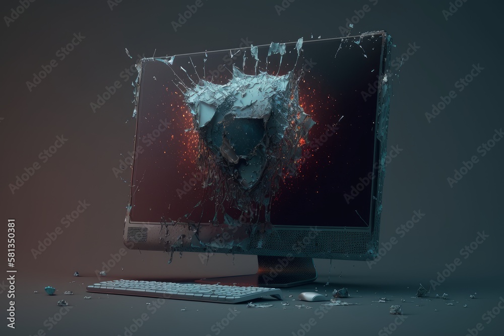 Broken computer monitor screen. Generative AI Stock Illustration ...