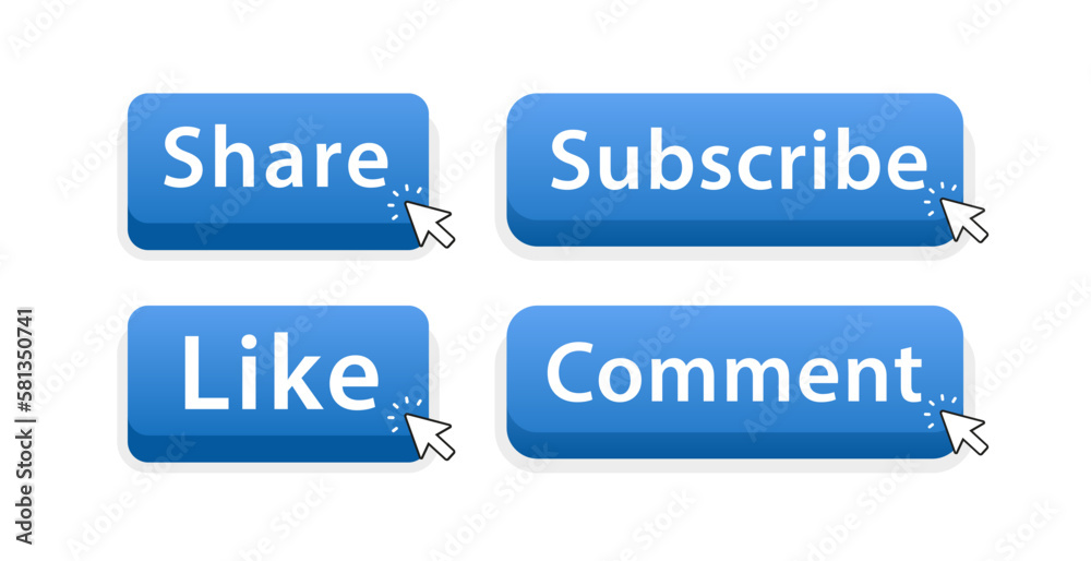 Like, Comment, Share and Subscribe. Button Icon Set for Channel ...