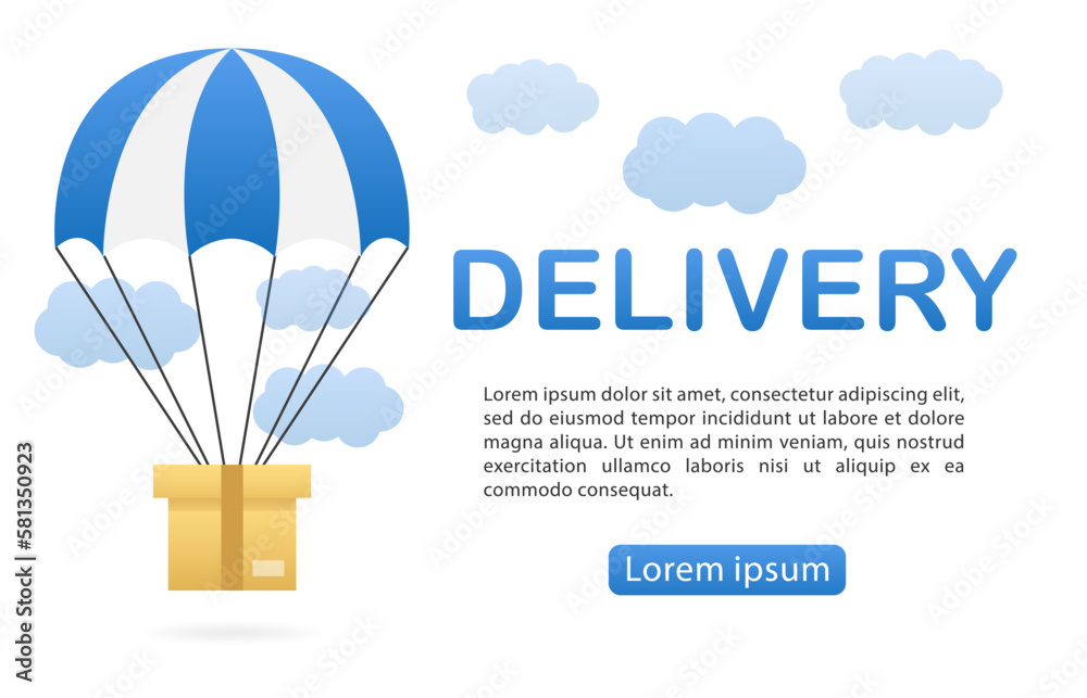 Parachute gift box package aerial post delivery emblem icon . 3d ...