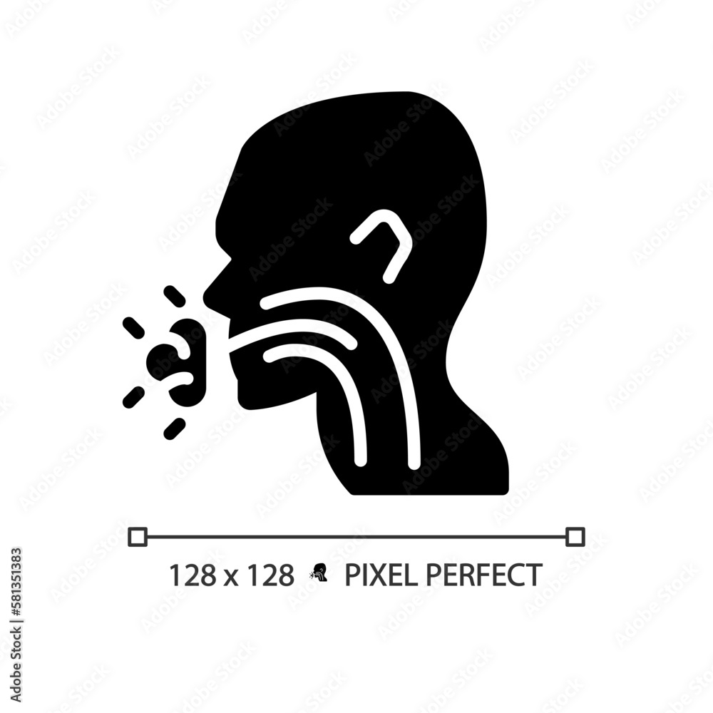 Cough black glyph icon. Infectious disease of throat. Patient with flu ...