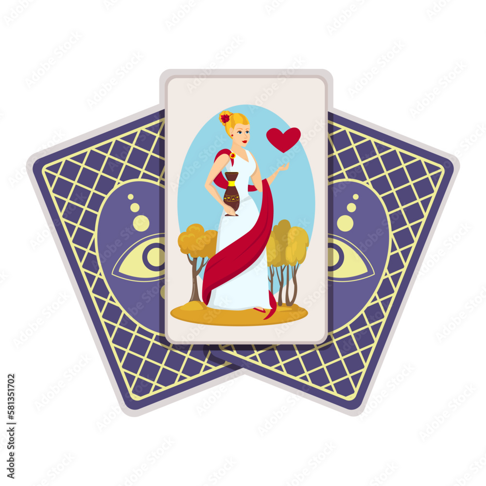 Customized Tarot cards vector illustration. Drawing of woman with vase ...