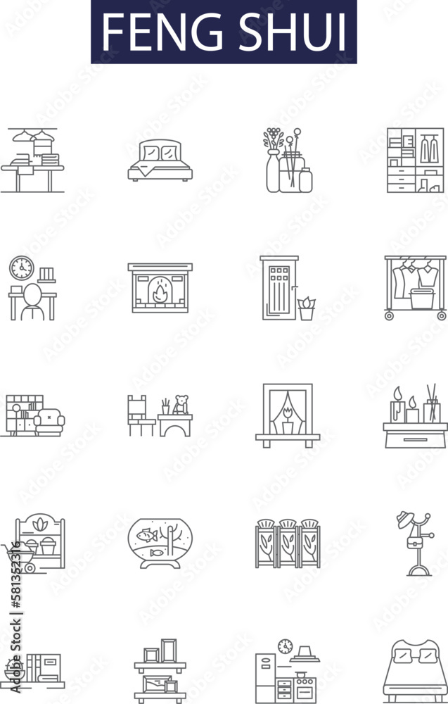 Feng shui line vector icons and signs. Harmony, Flow, Balance ...