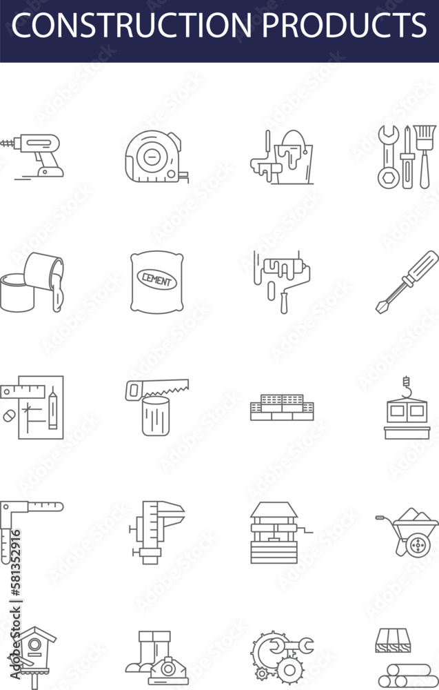 Construction products line vector icons and signs. Cement, Bricks ...