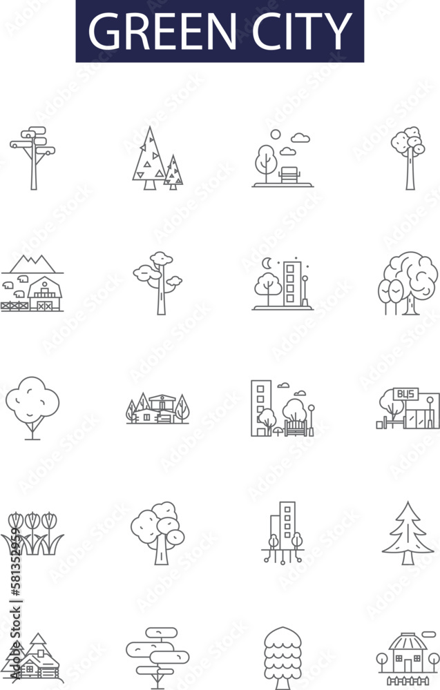 Green city line vector icons and signs. sustainable, green, urban ...