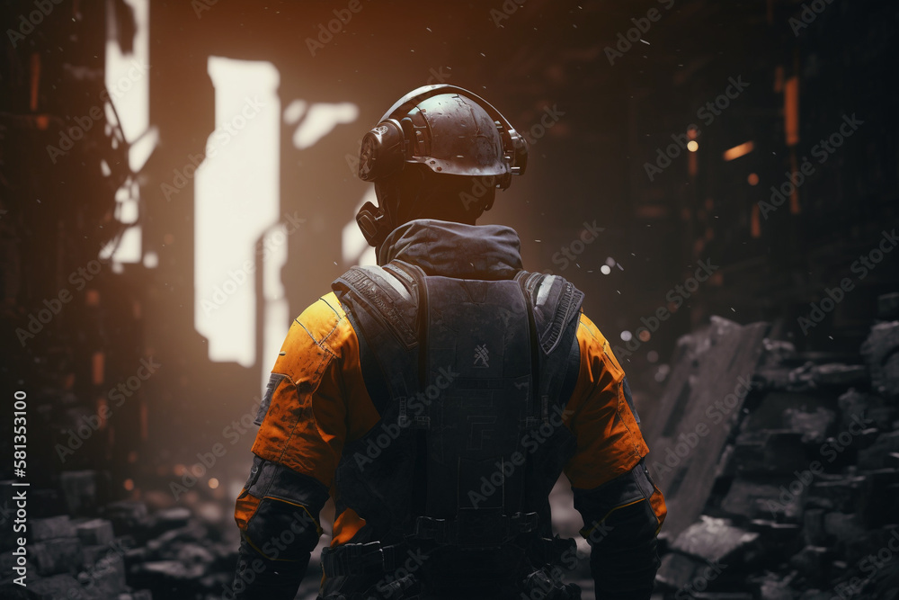 Rescuers in uniform and helmets dismantle the rubble of houses after ...