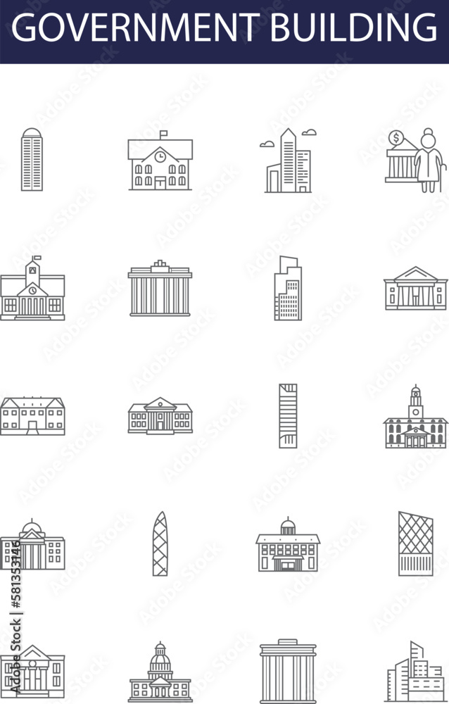 Government building line vector icons and signs. Building, Capitol ...