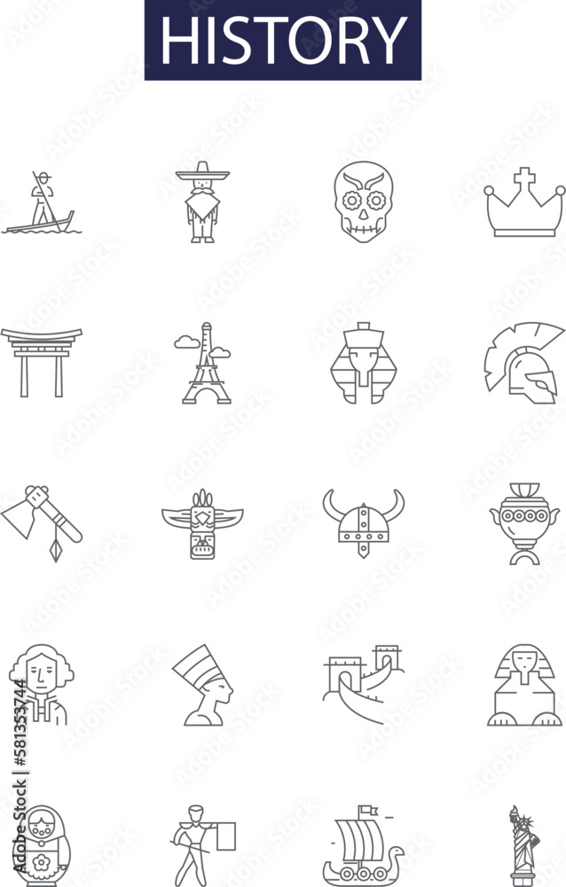 History line vector icons and signs. Memory, Ancient, Accounts ...