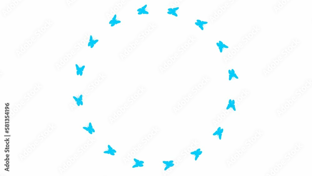 Animated blue butterflies fly in a circle. Looped video. Summer and ...