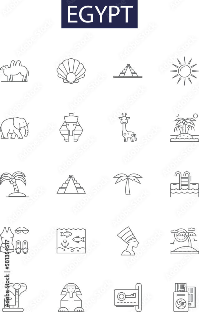 Egypt line vector icons and signs. Pyramids, Pharaohs, Nile, Cairo ...