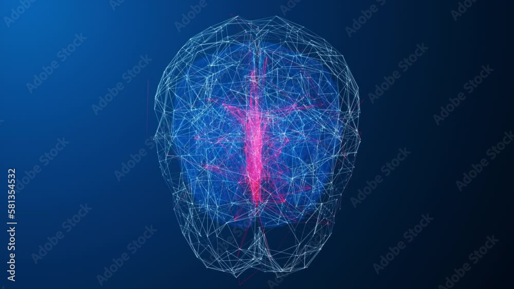 3D animation of digital rotating brain representing the synapse process ...