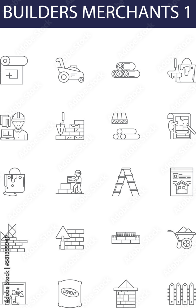 Builders merchants 1 line vector icons and signs. merchants, supplies ...