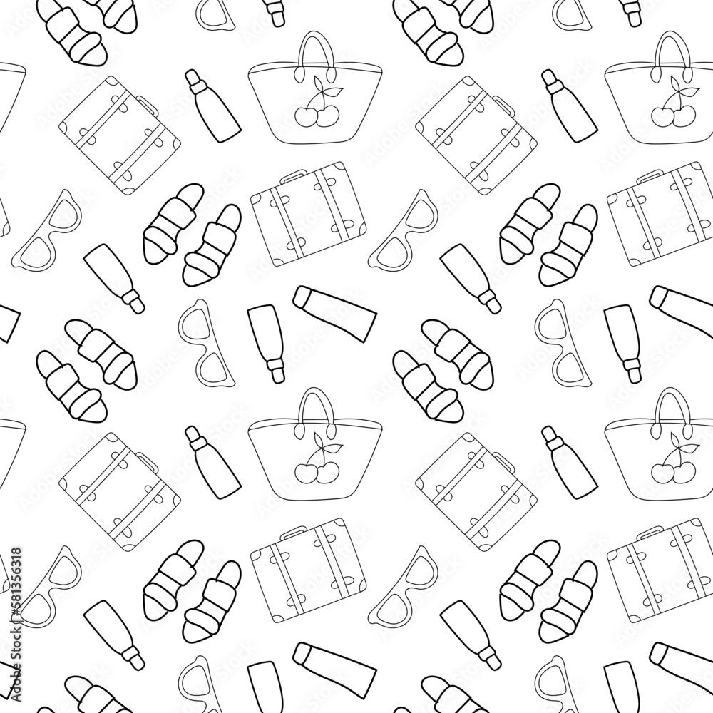 Seamless pattern with summer set of isolated cute white images with ...
