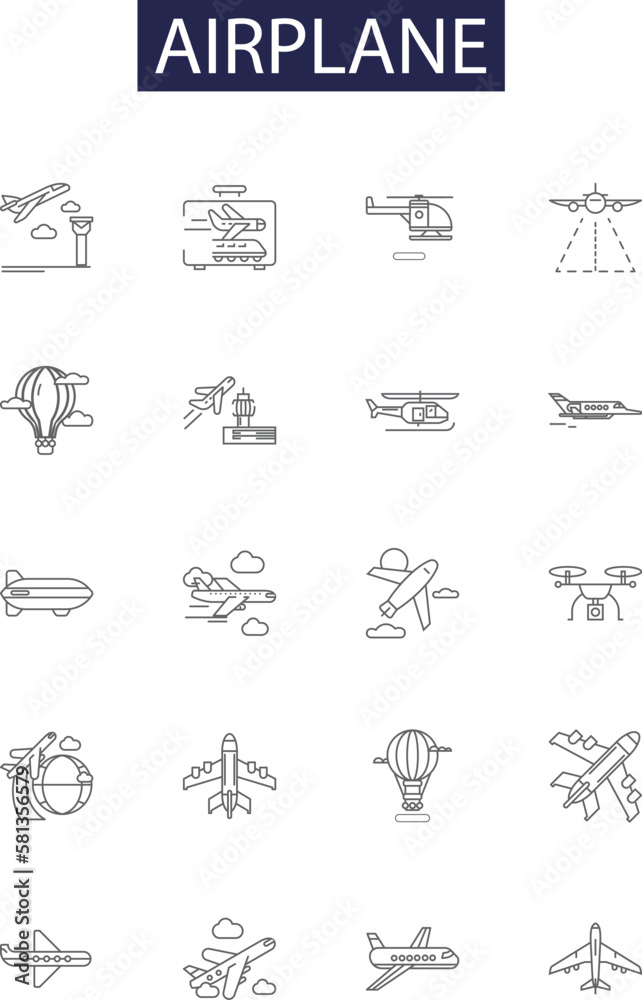 Airplane line vector icons and signs. Jet, Airline, Flight, Wing, Air ...