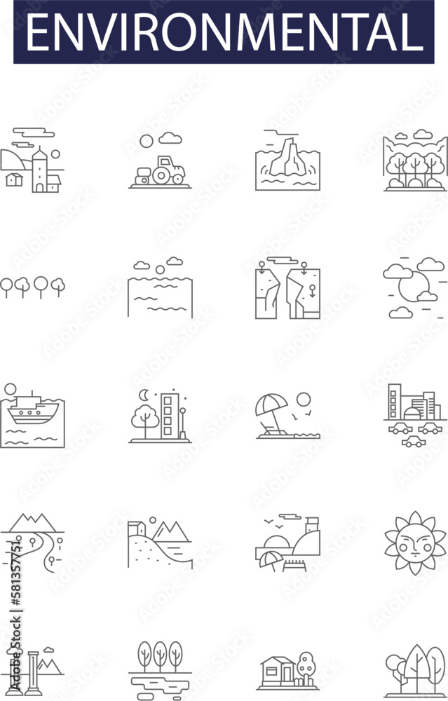 Environmental line vector icons and signs. sustainability, pollution ...