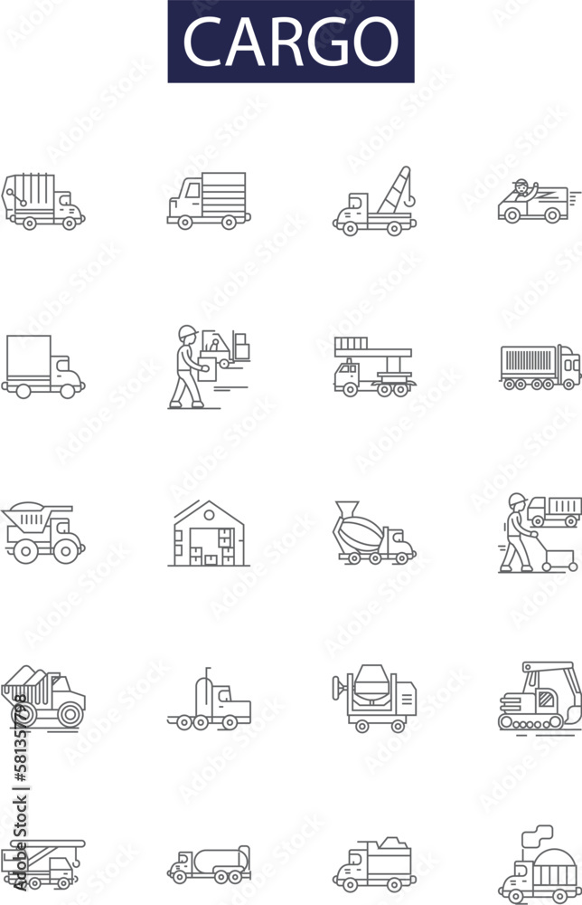 Cargo line vector icons and signs. Load, Container, Delivery, Shipment ...