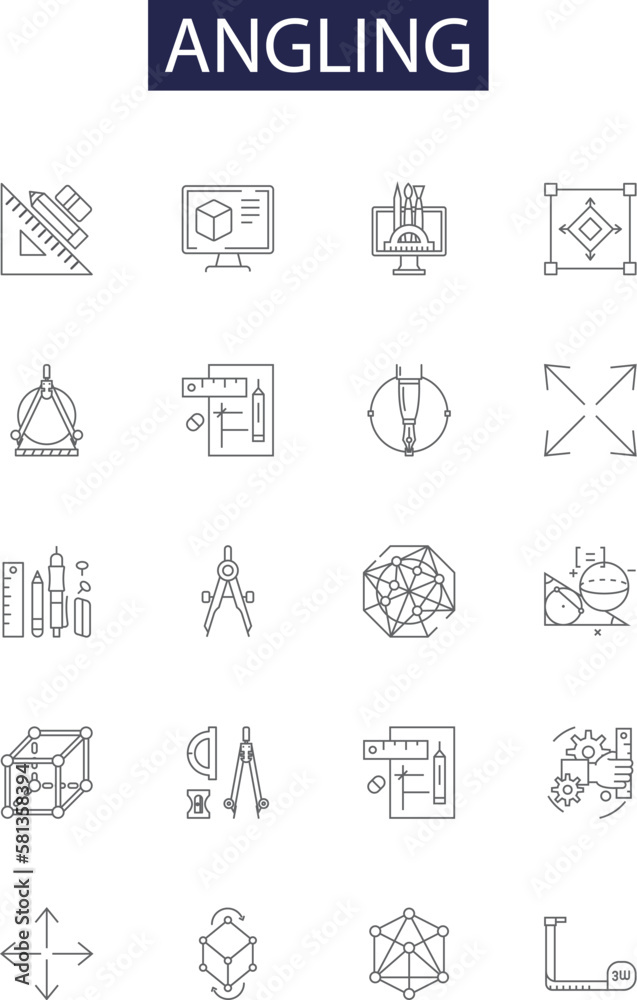 Angling line vector icons and signs. Casting, Angling, Trolling, Lure ...