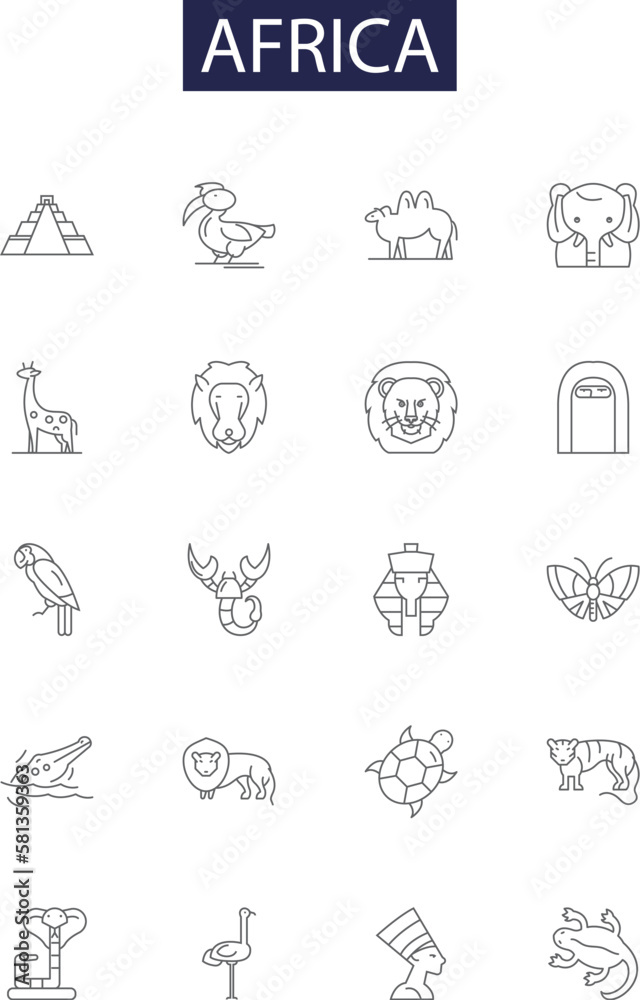 Africa line vector icons and signs. continent, nations, savanna ...
