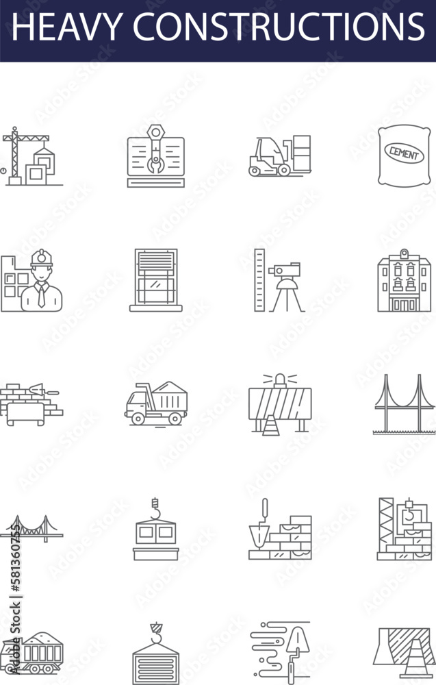 Heavy constructions line vector icons and signs. Heavy, Buildings ...