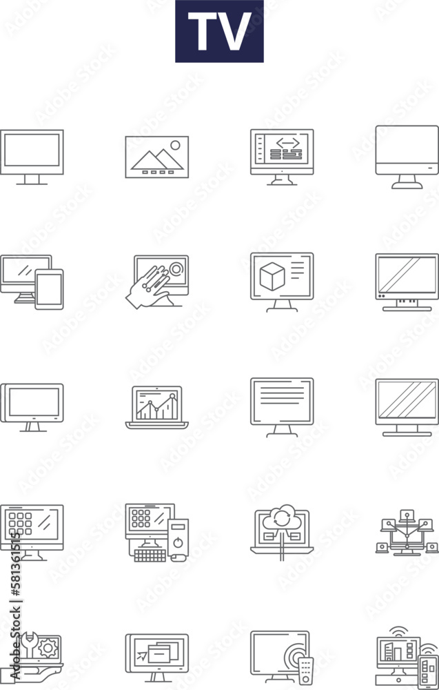 Tv line vector icons and signs. LCD, LED, HD, Plasma, OLED, 4K, Smart ...